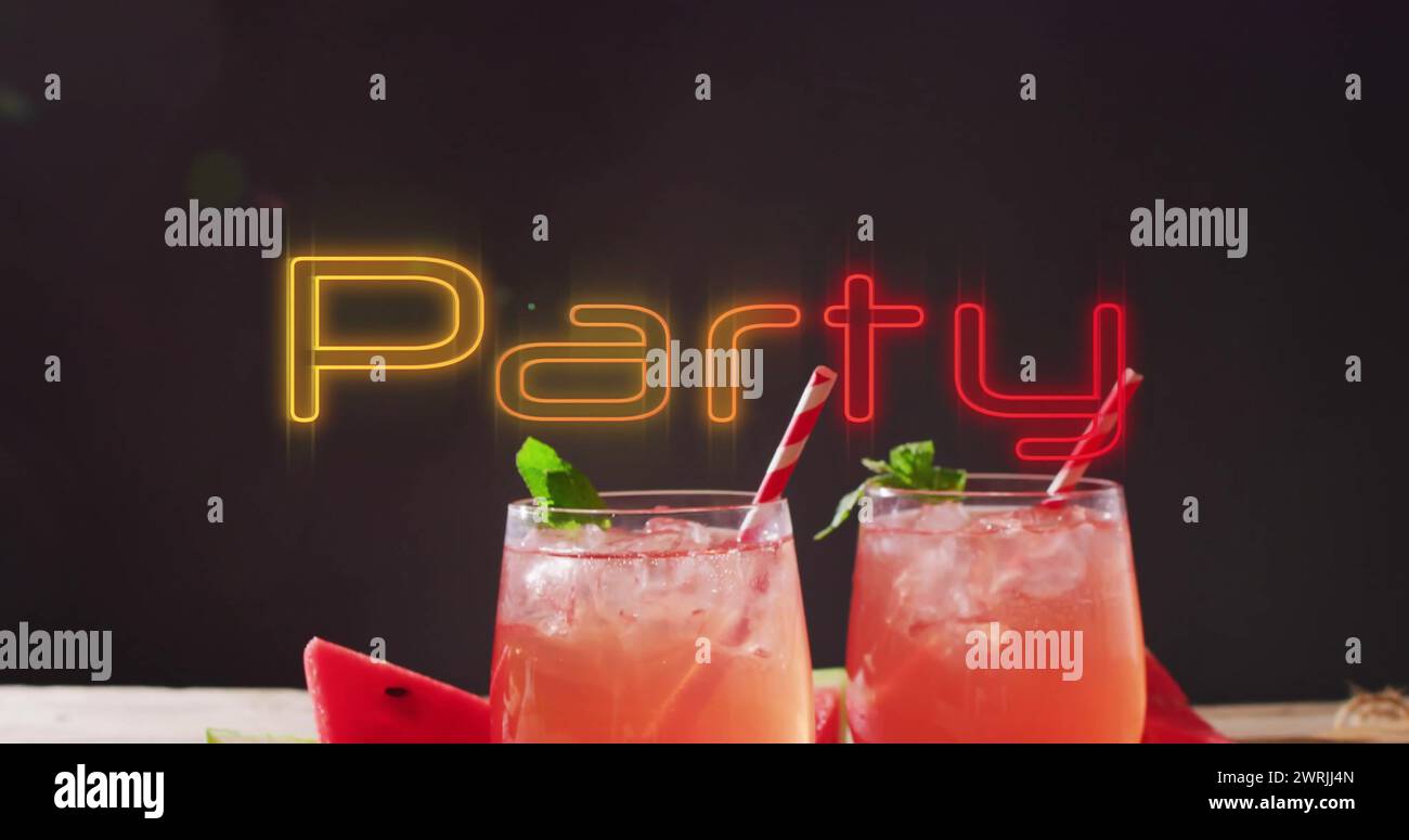 Image of party neon text and cocktails on black background Stock Photo ...