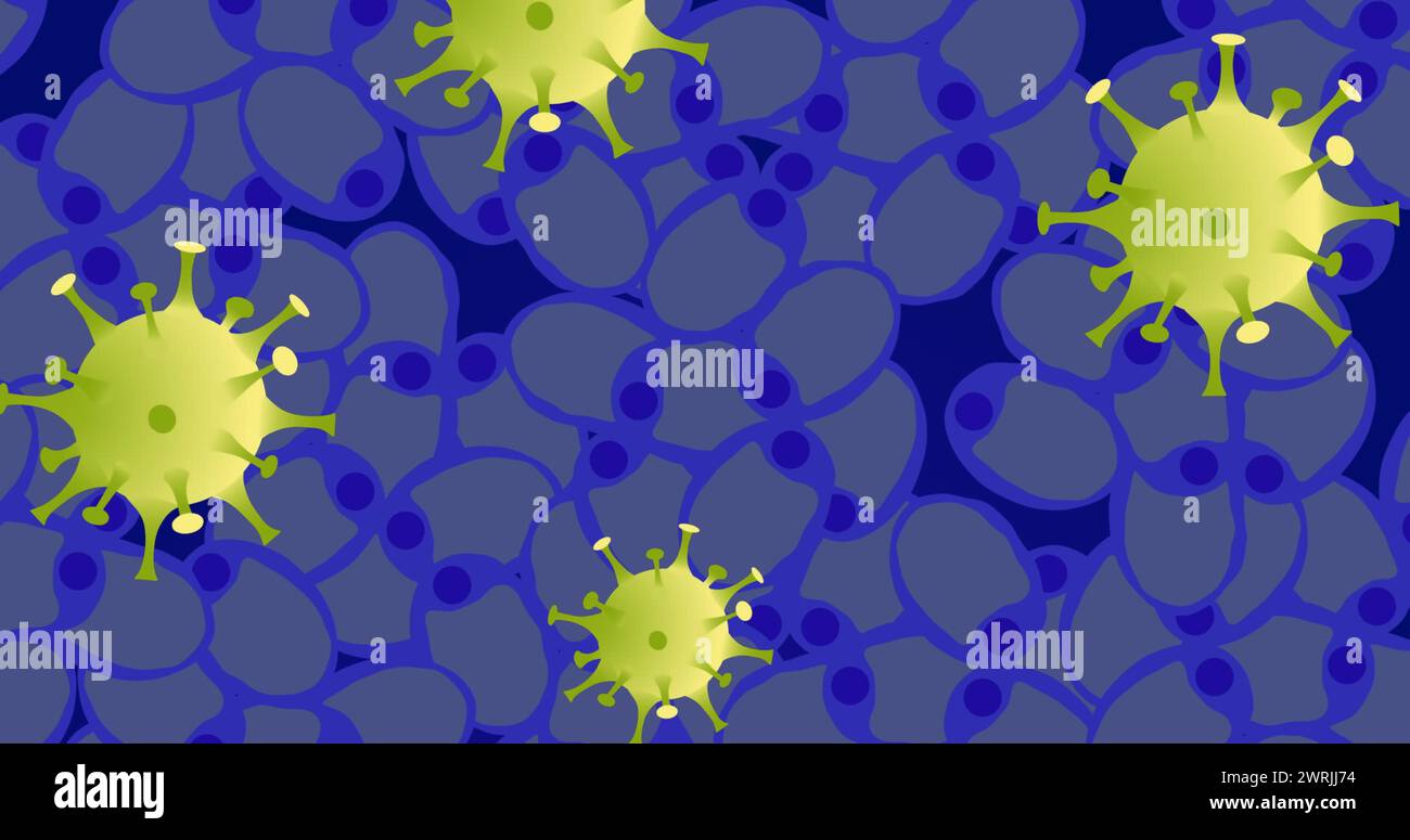 Image of yellow viruses over blue cells on navy background Stock Photo ...