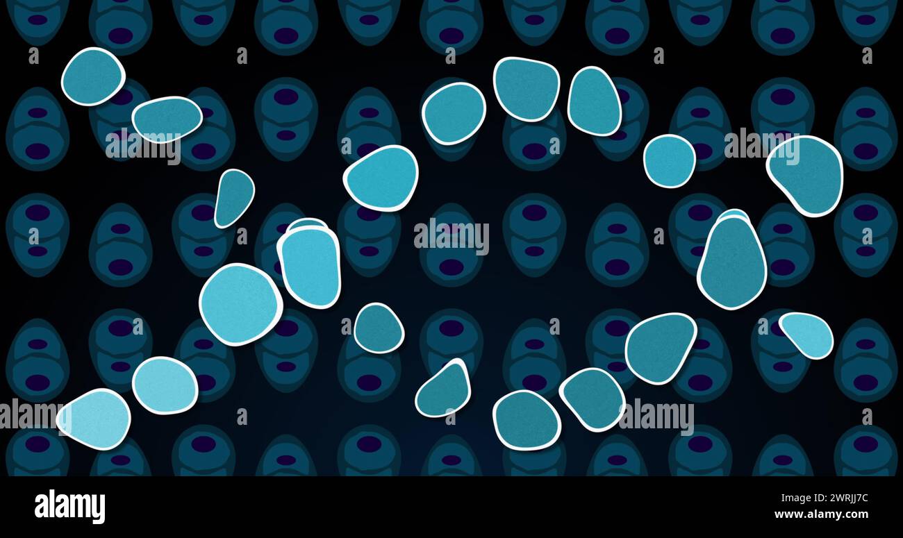 Image of dna over blue cells on black background Stock Photo - Alamy