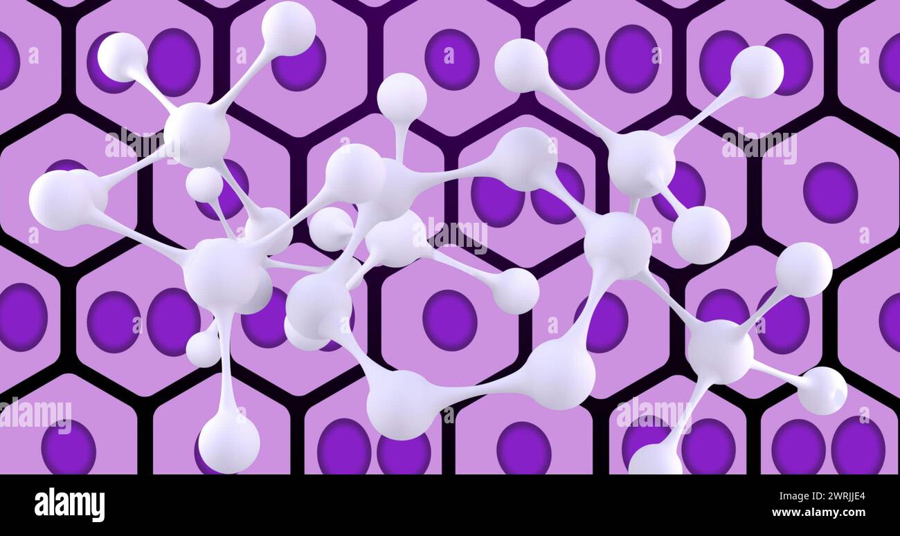 Image of molecules over violet cells on black background Stock Photo ...