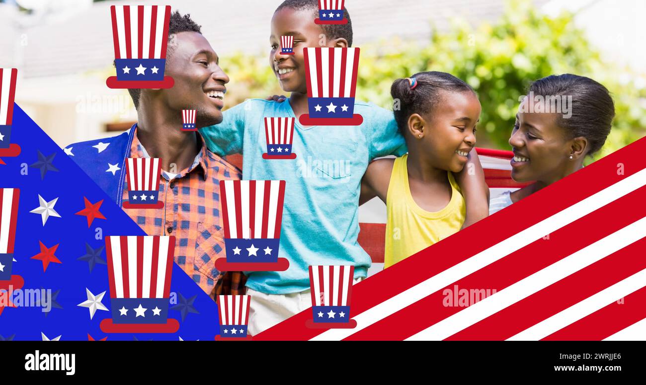 Image of family smiling and hats coloured with american flag Stock ...