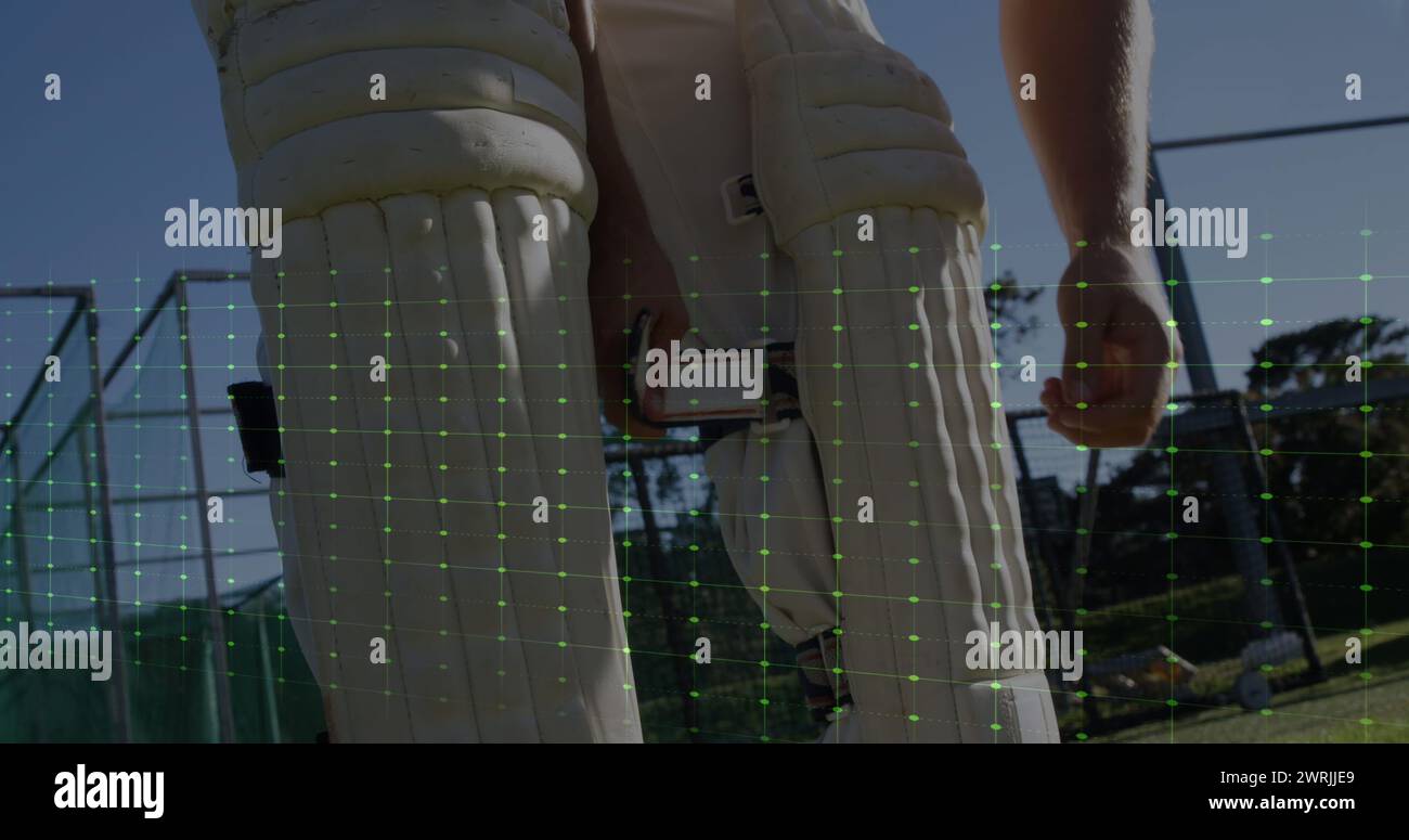 Image of neon heart rate over legs of man putting on protectors Stock ...