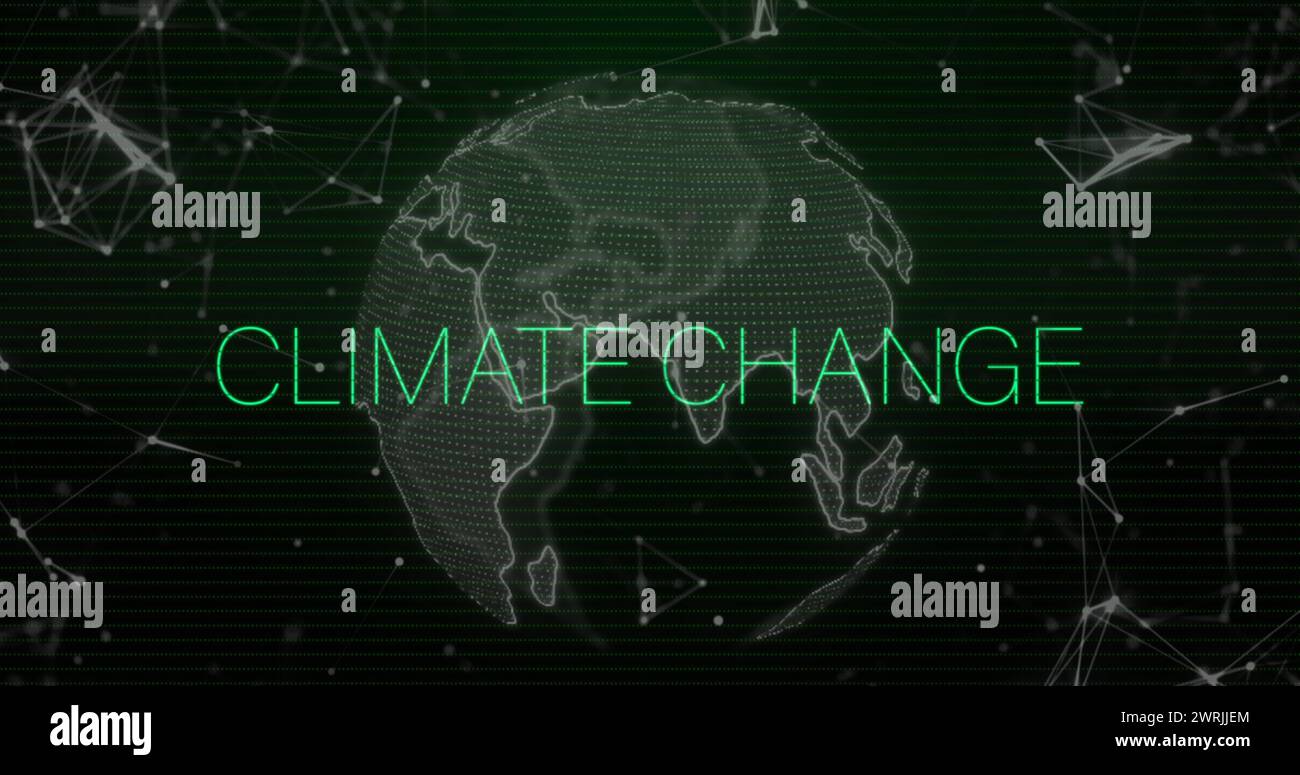Image of climate change text over shapes and globe Stock Photo - Alamy