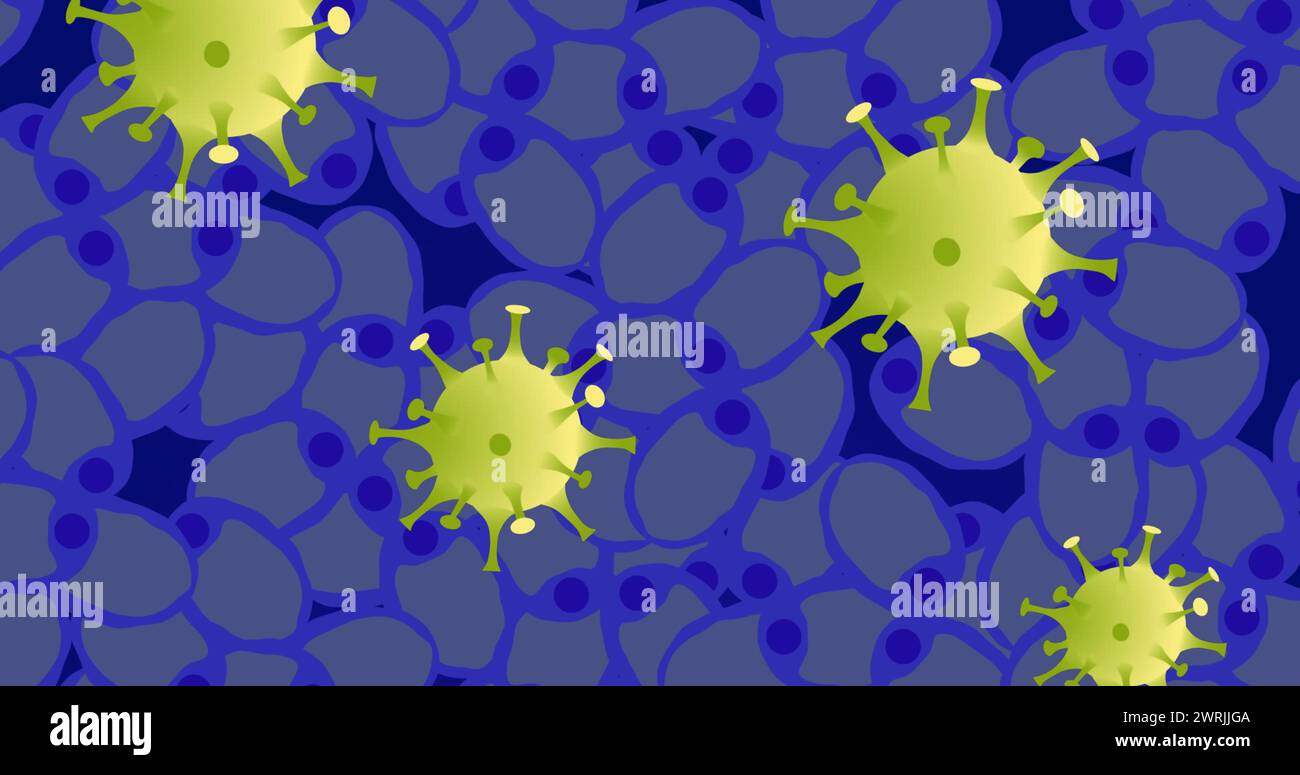 Image of yellow viruses over blue cells on navy background Stock Photo ...