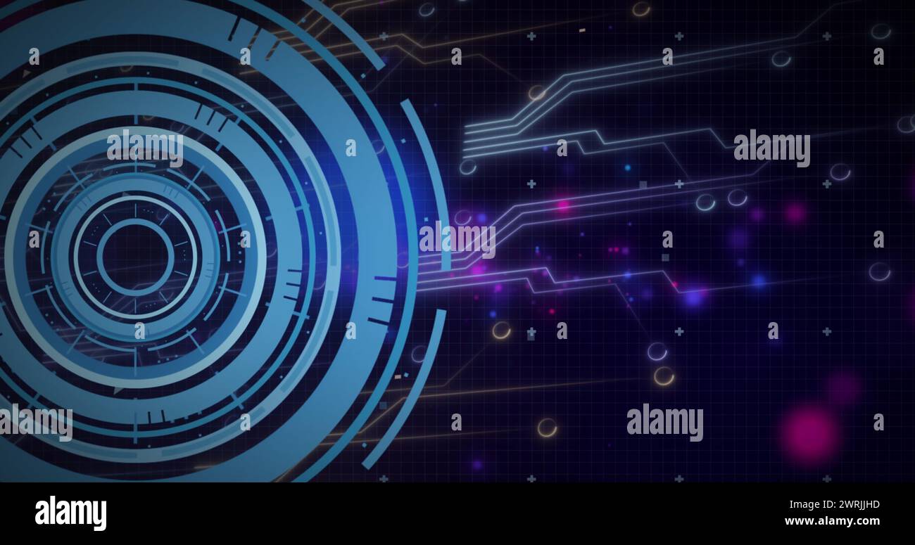 Image of data processing with scope scanning on black background Stock ...