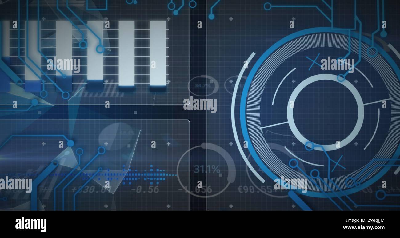 Image of data processing with scope scanning on black background ...