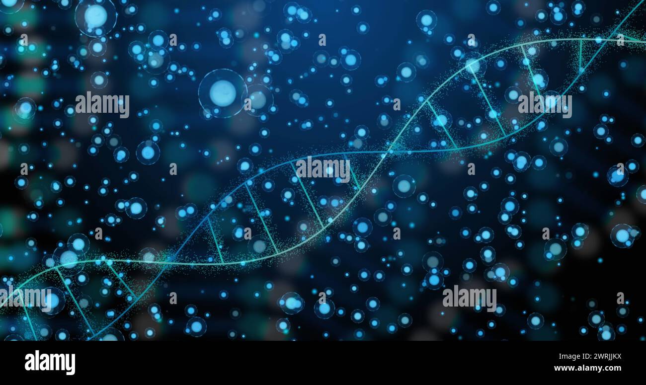 Image of dna over dots on blue background. Network, connections and ...