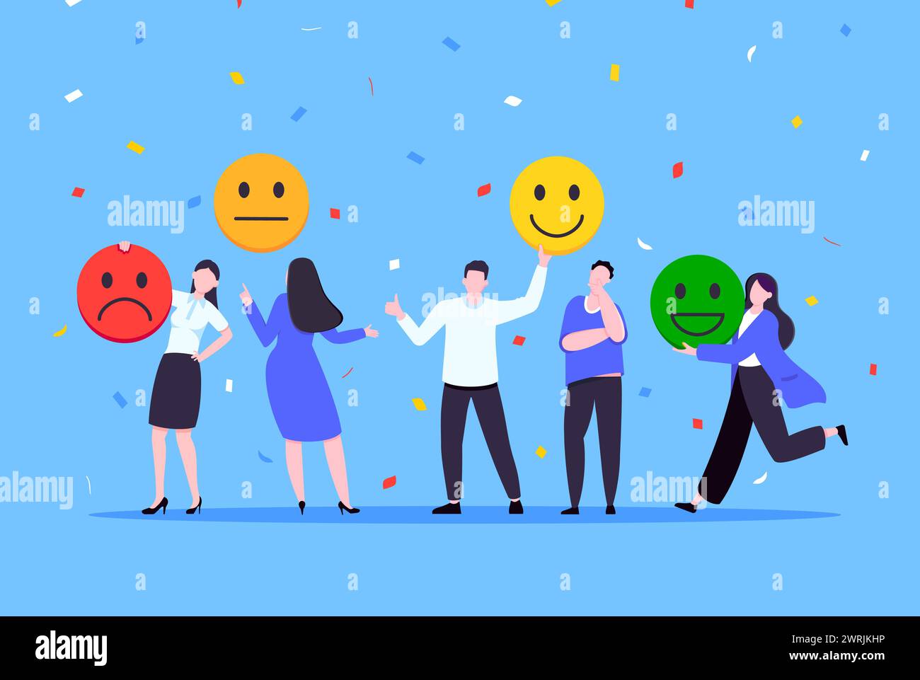 Employee happiness and work attitude feedback business concept flat ...