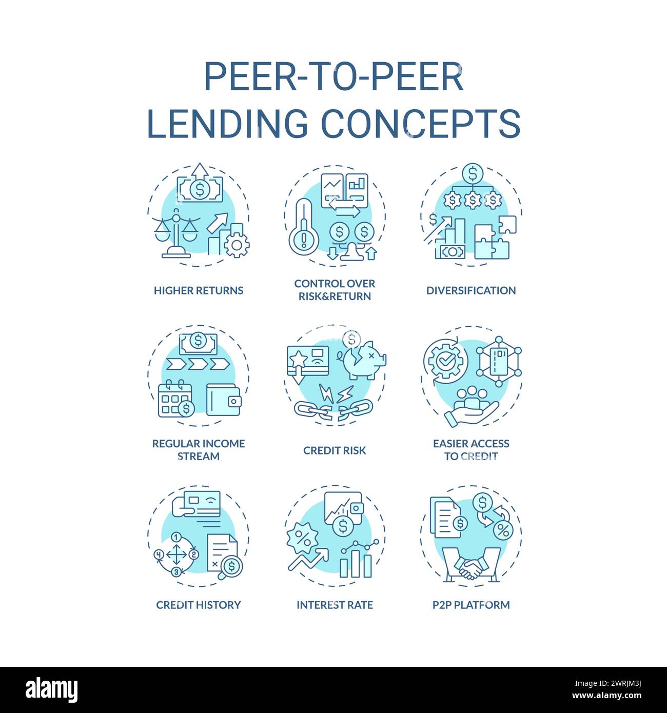 Peer-to-peer lending soft blue concept icons Stock Vector Image & Art ...