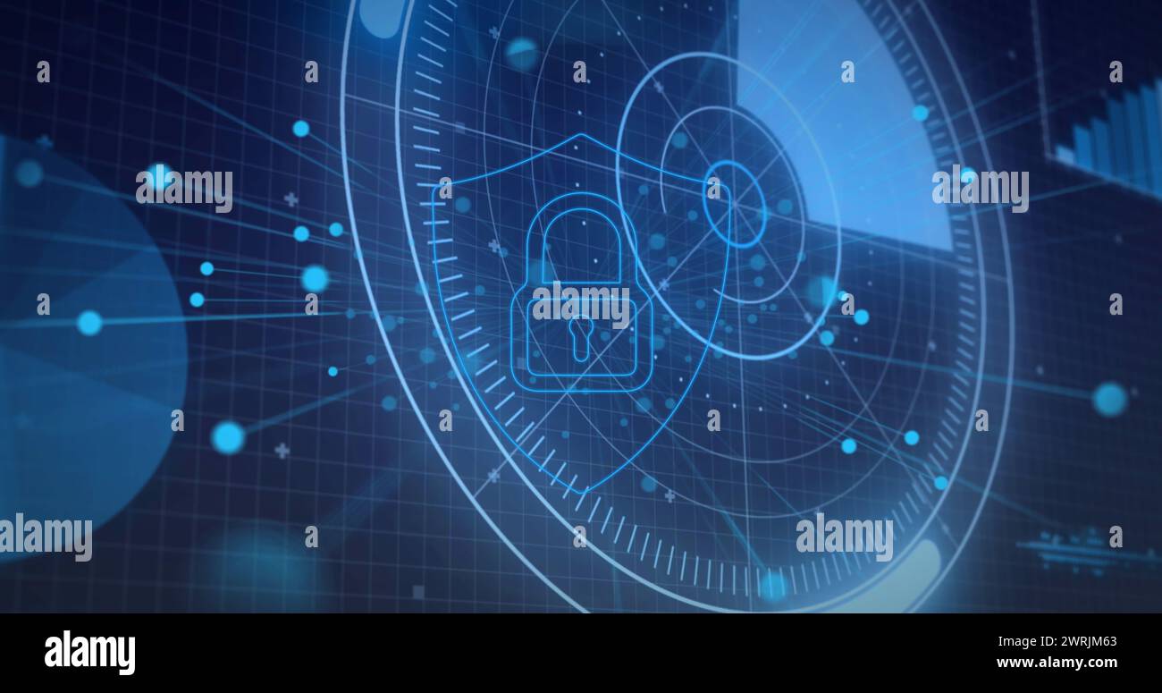 Image of online security padlock, scope scanning and data processing Stock Photo - Alamy