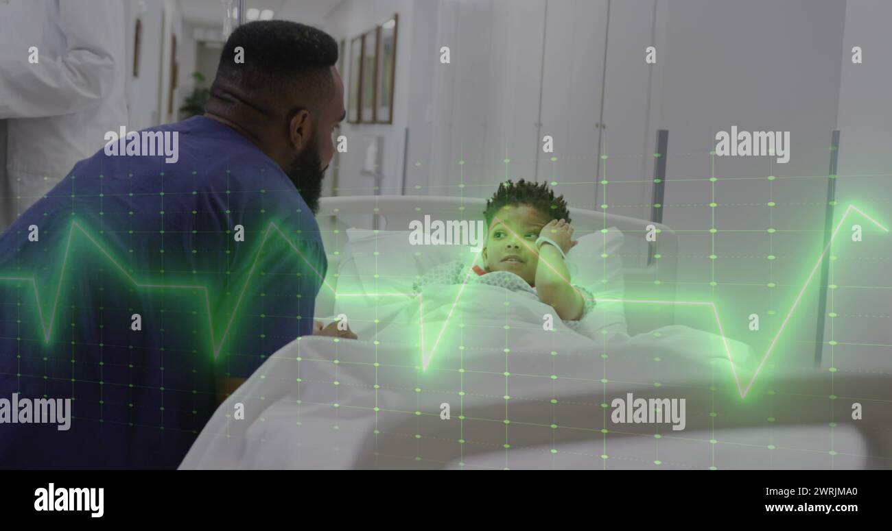 Image of green vital signs monitor over african american male doctor ...