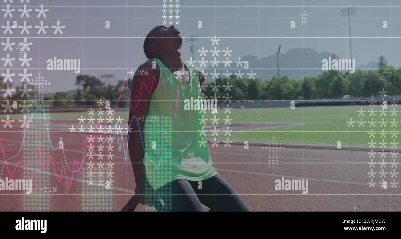 Image of digital data processing over disabled male athlete with ...