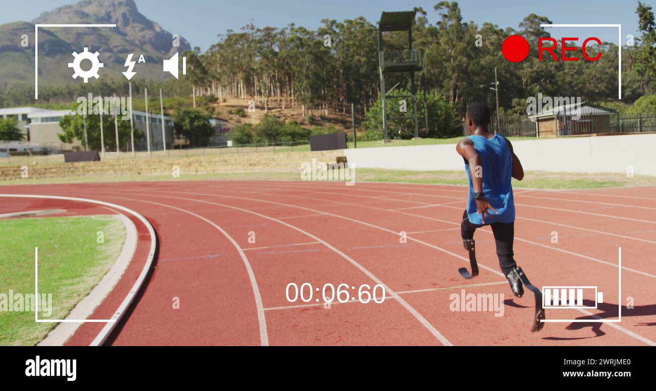 Image of digital data processing over disabled male athlete with ...