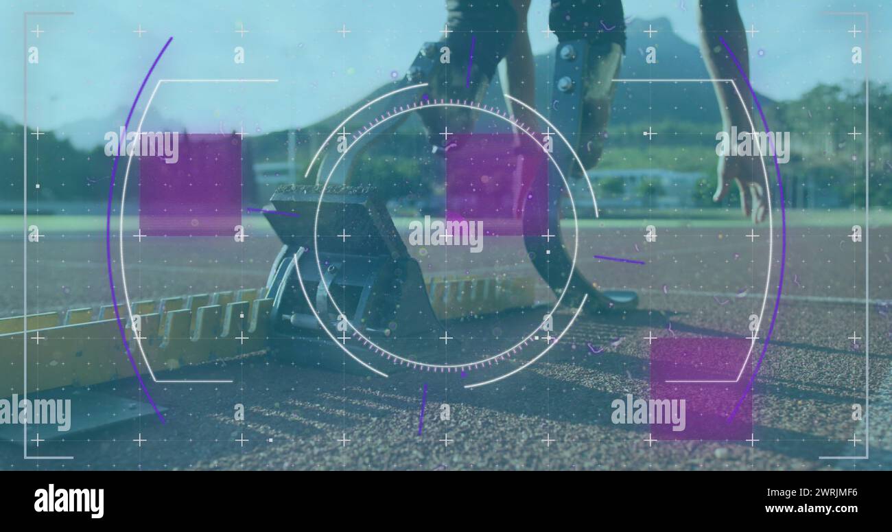 Image of digital data processing over disabled male athlete with ...