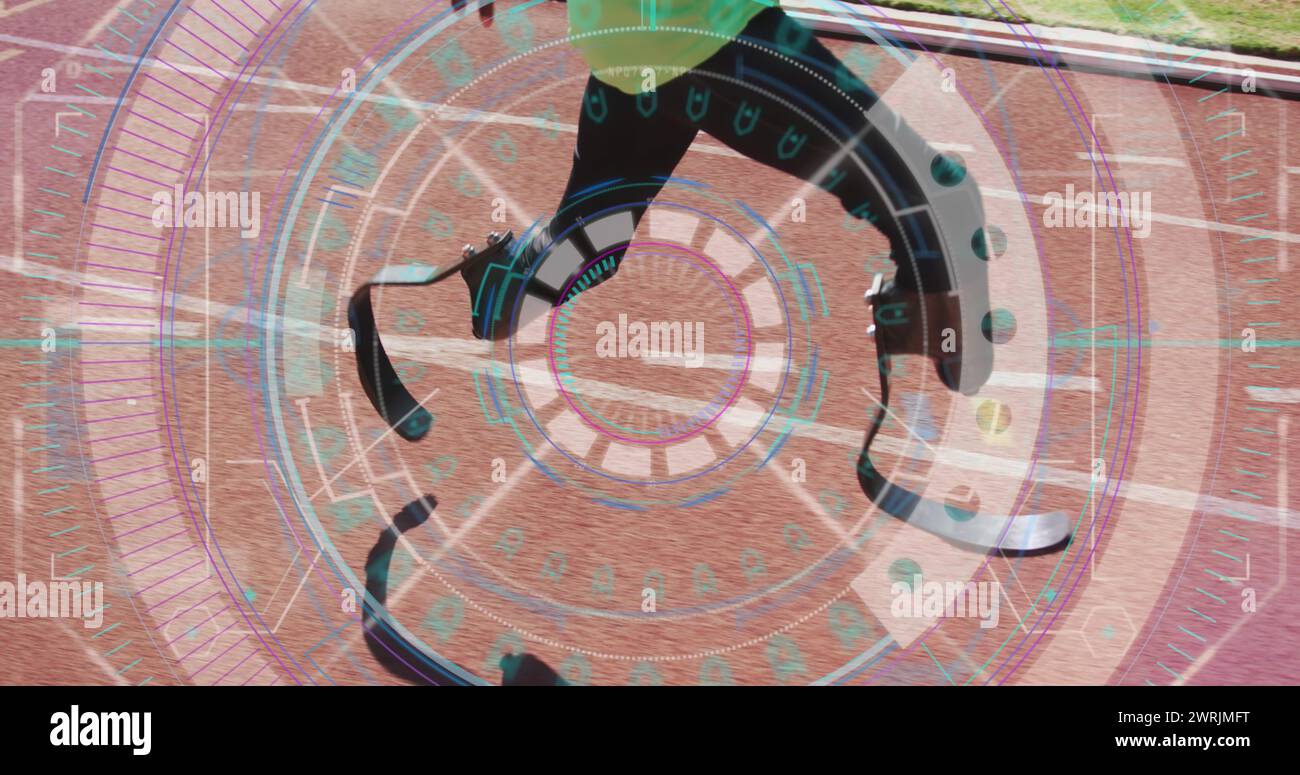 Image of digital data processing over disabled male athlete with ...