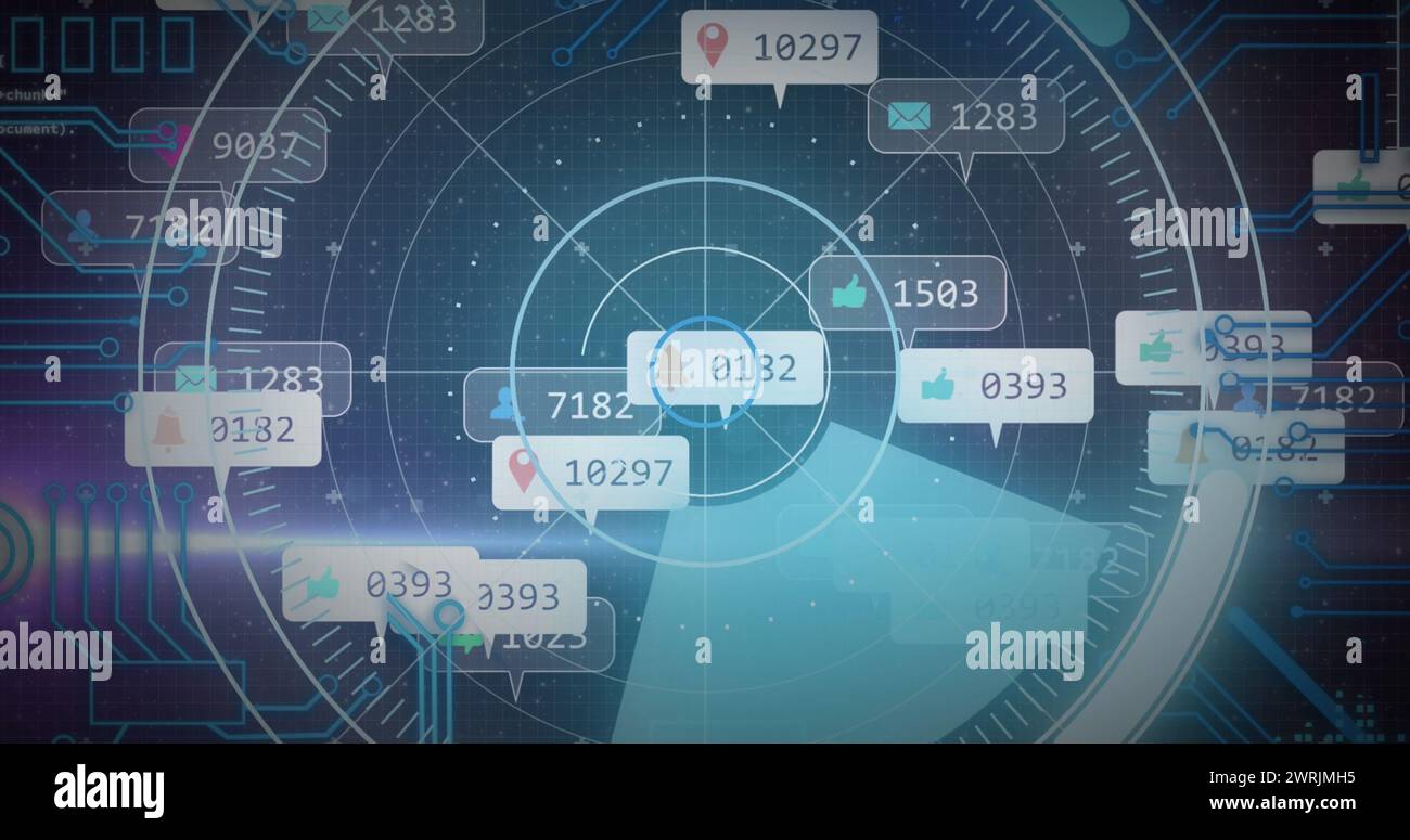 Image of social media icons on banners over scope scanning Stock Photo ...