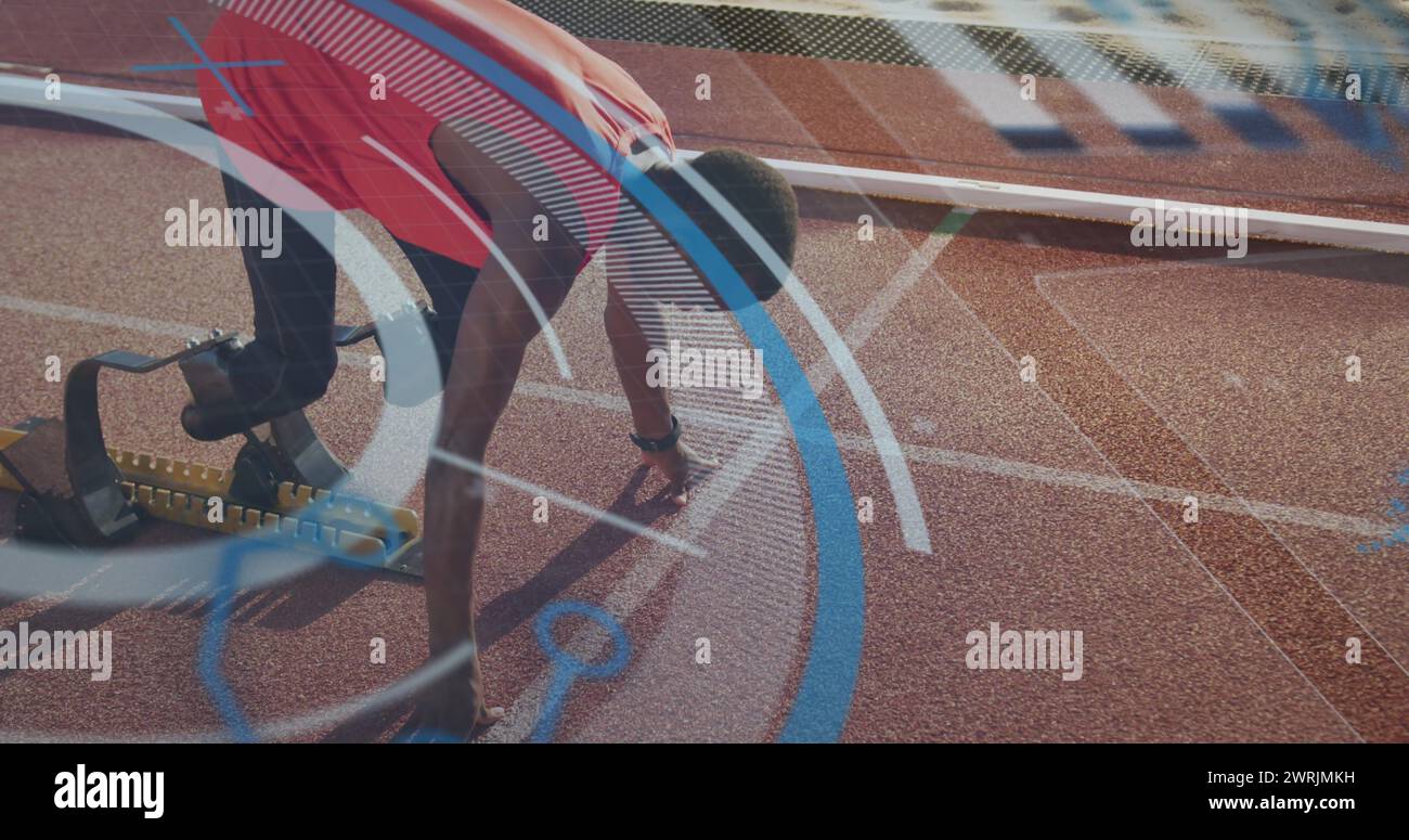 Image of digital data processing over disabled male athlete with ...