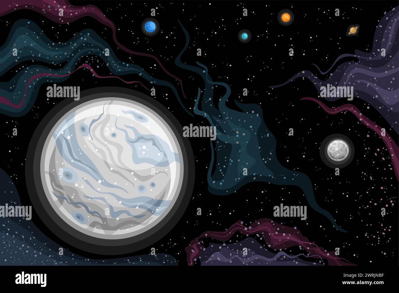 Vector Fantasy Space Chart, horizontal poster with cartoon design ...