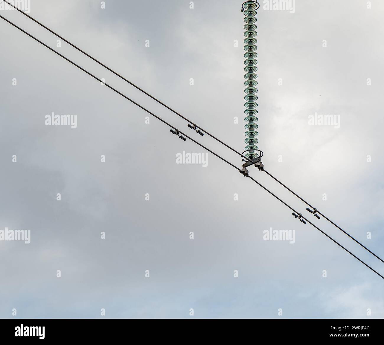 High Voltage Electric Power Grid Poles with Ceramic Insulators at ...