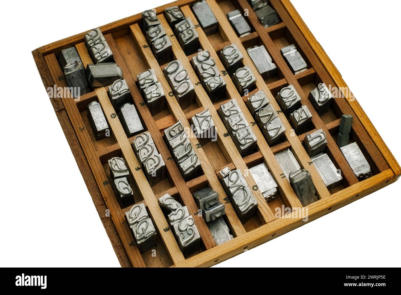 Letterpress, Printing slugs and letters in drawer, white Stock Photo ...