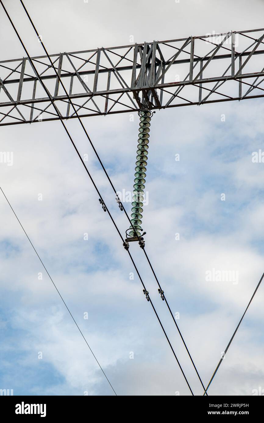 High Voltage Electric Power Grid Poles with Ceramic Insulators at ...