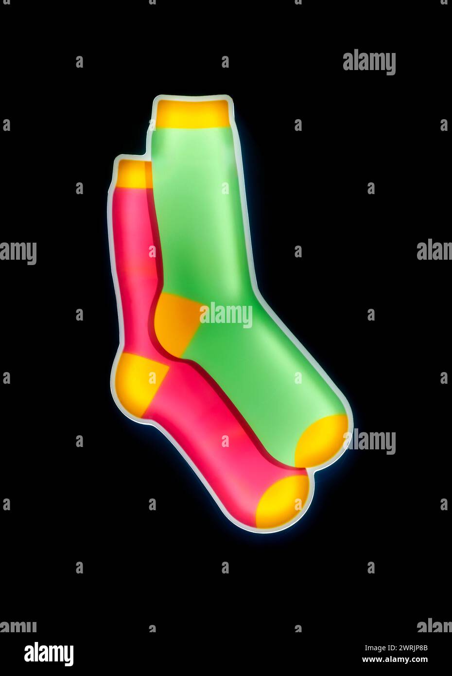 illuminated signs in the shape of socks Stock Photo - Alamy