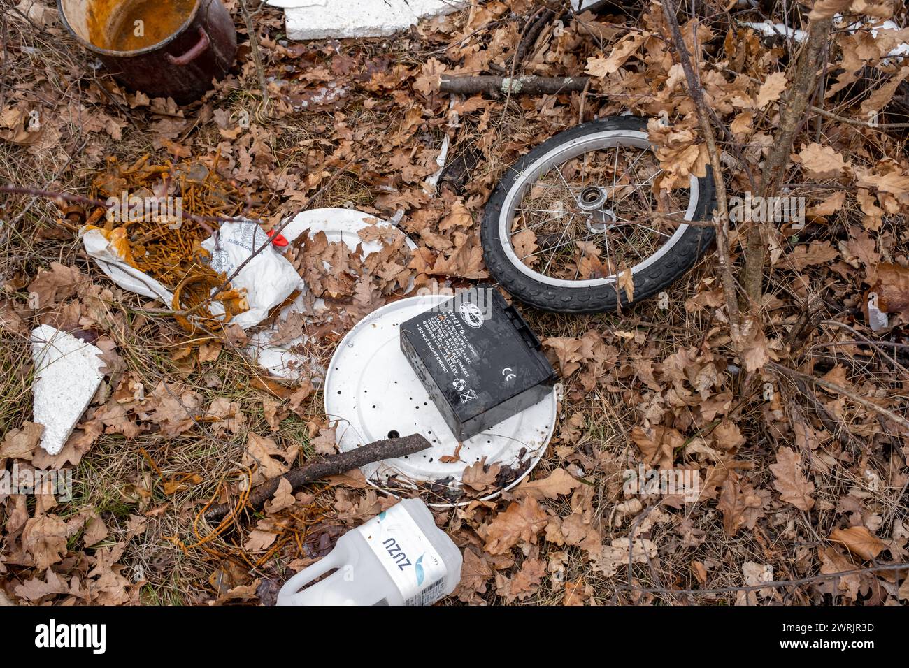 Sibiu City, Romania - 24 January 2024. Environmental pollution. Garbage ...