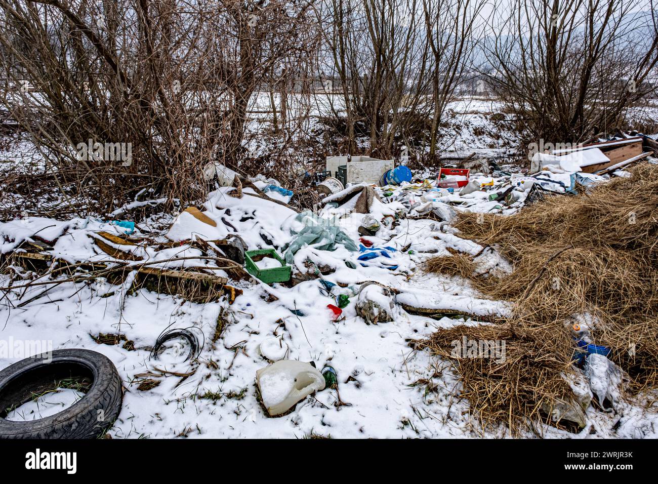 Sibiu City, Romania - 24 January 2024. Environmental pollution. Garbage ...