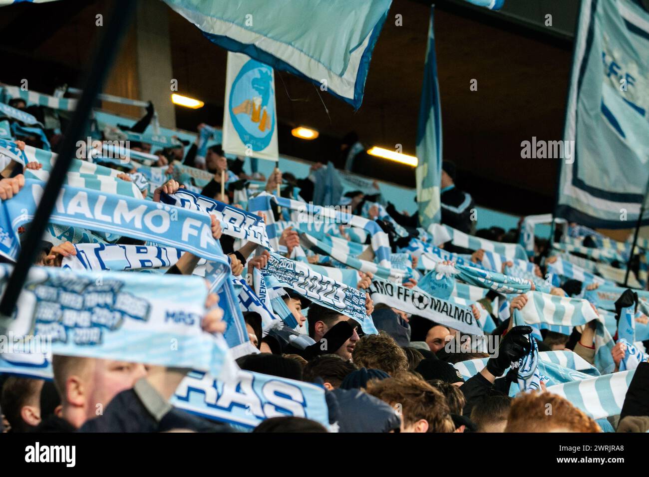 Malmoe, Sweden. 10th, March 2024. Football fans of Malmoe FF seen on ...