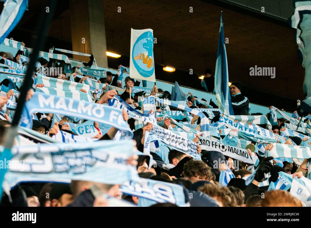 Malmoe, Sweden. 10th, March 2024. Football fans of Malmoe FF seen on ...