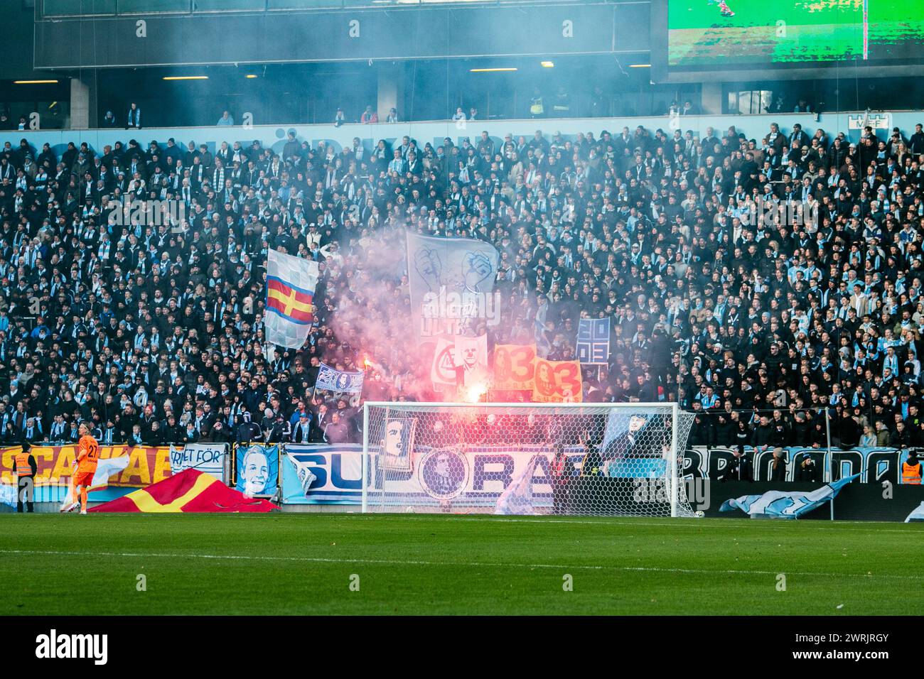 Malmoe, Sweden. 10th, March 2024. Football fans of Malmoe FF seen on ...