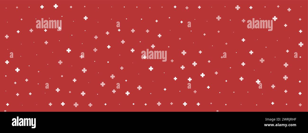 White plus symbols of different sizes and opacity on red background ...