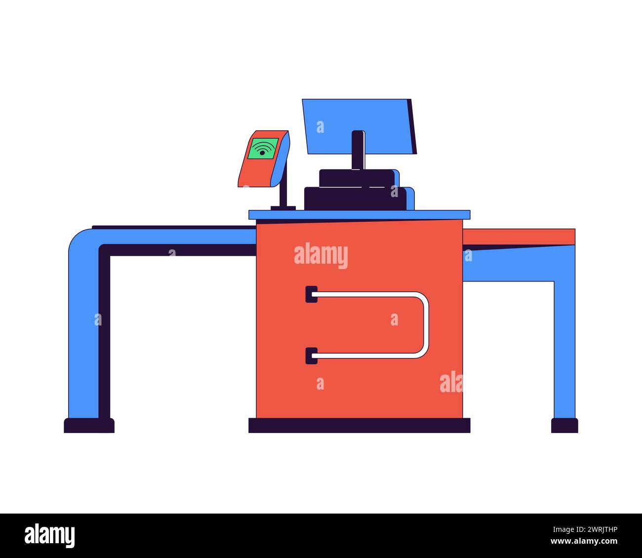 Supermarket Checkout Counter 2d Linear Cartoon Object Stock Vector