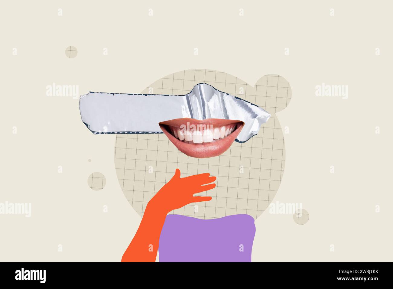 Composite collage image of painted arm sticky tape toothy beaming smile ...