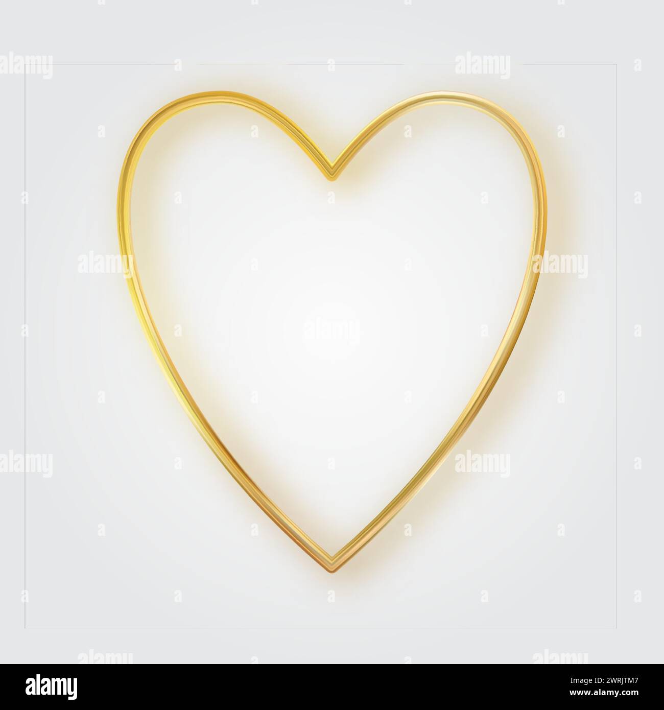 Thin gold heart frame. Golden realistic heart border. Luxury symbol of ...