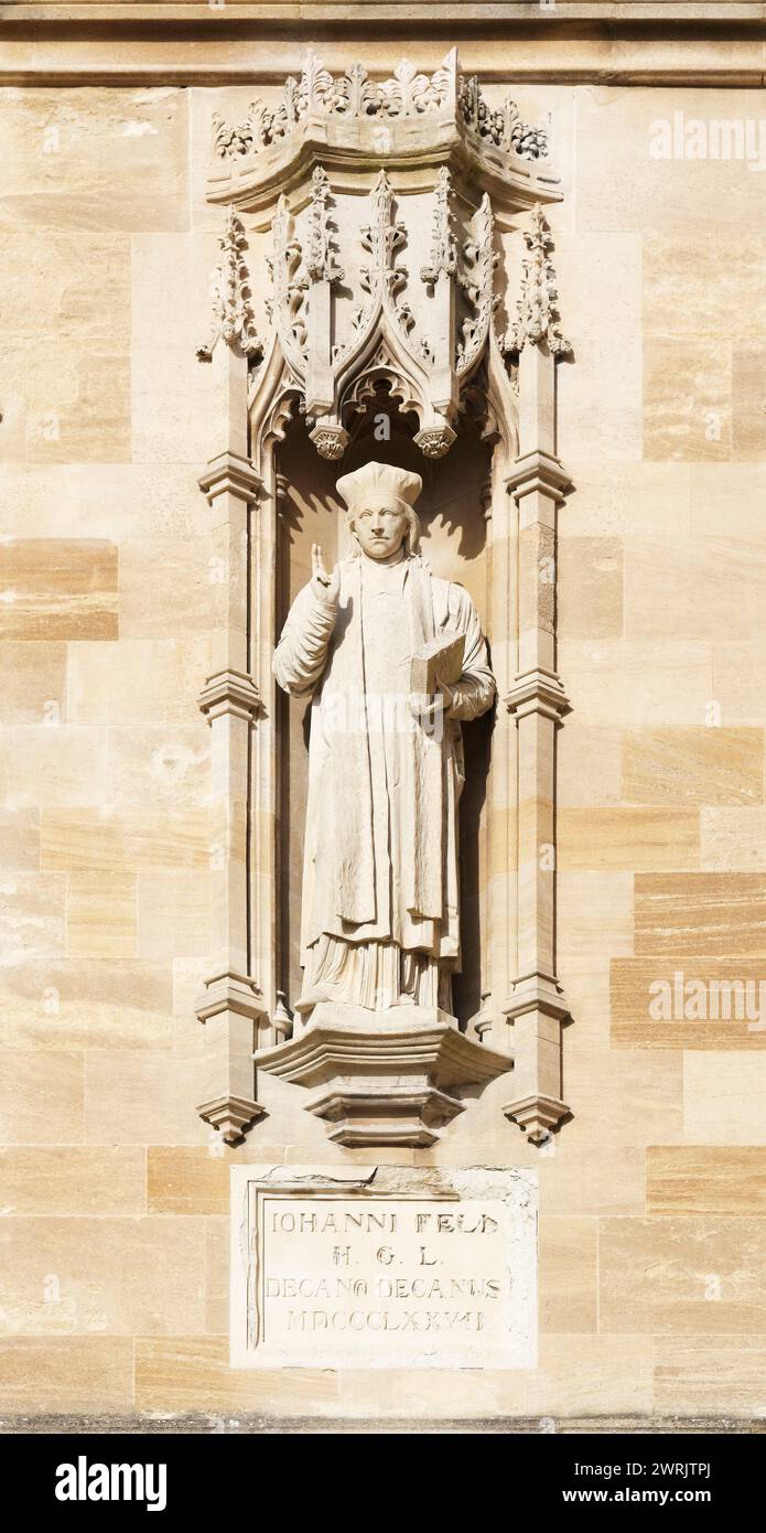 Statue of John Fell on a wall of the Tom Court or Great Quadrangle at ...