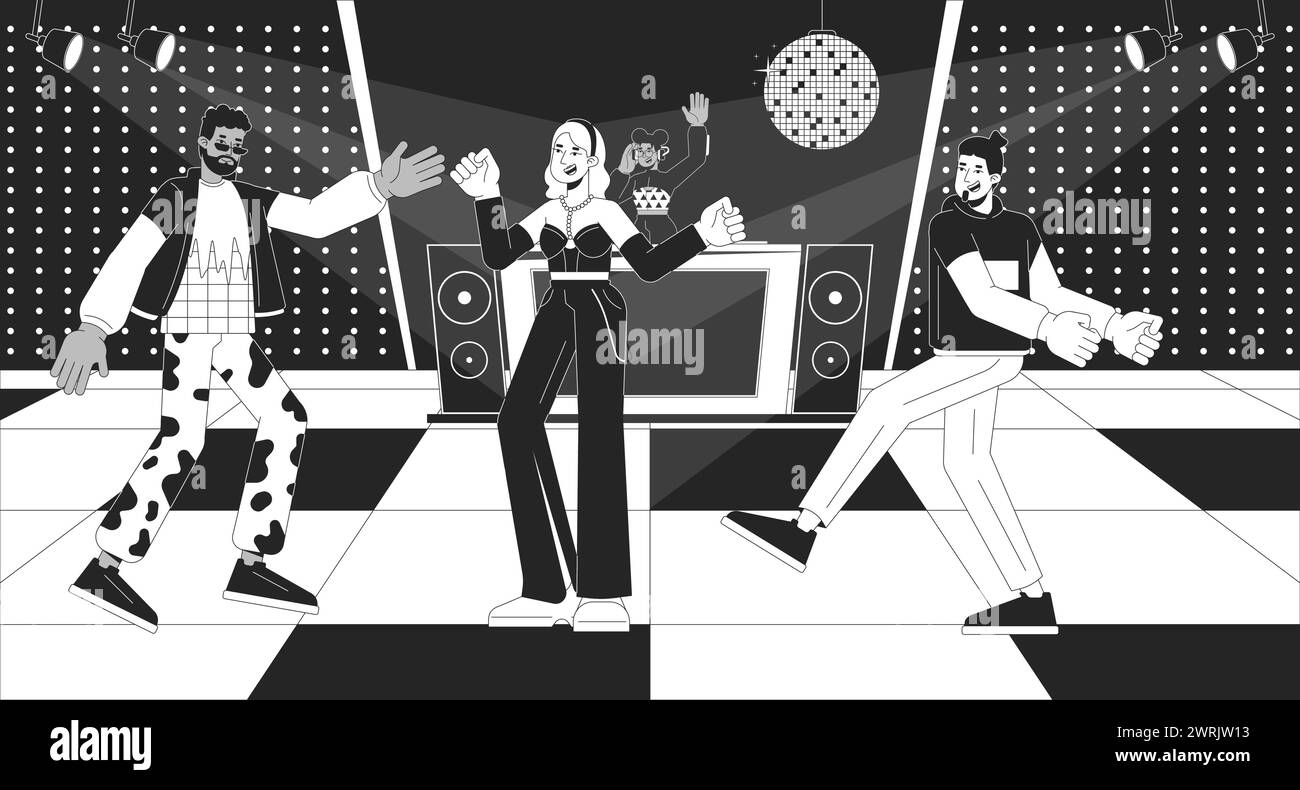 Disco party black and white line illustration Stock Vector Image & Art ...