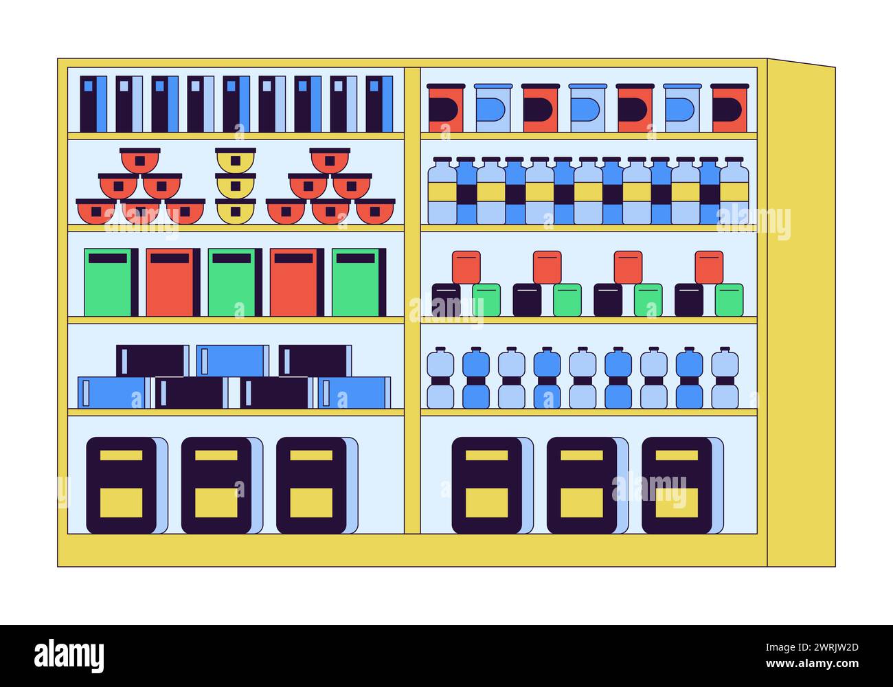 Supermarket Shelves 2d Linear Cartoon Object Stock Vector Image And Art