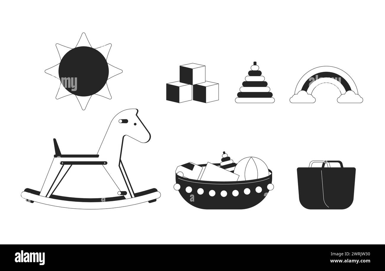 Childhood toys black and white 2D line cartoon objects set Stock Vector Image & Art - Alamy