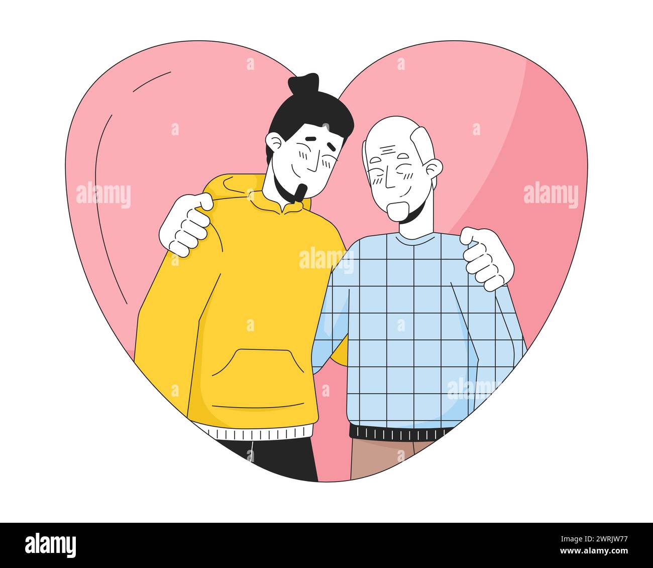 Heart-shaped hug father son older 2D linear cartoon characters Stock ...