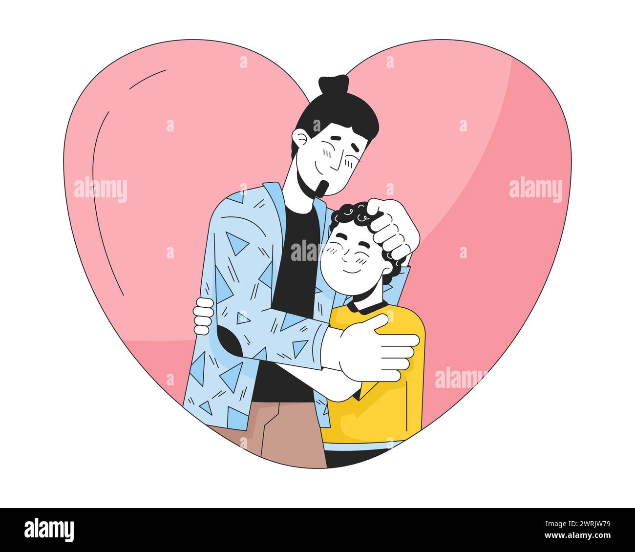 Heart-shaped hug father young boy 2D linear cartoon characters Stock ...