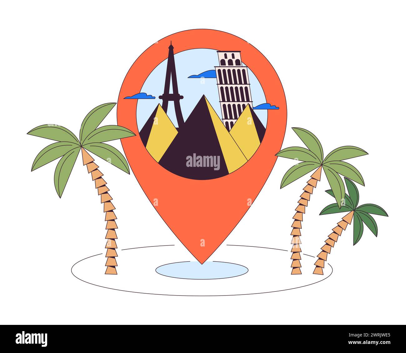 Travel destination pin 2D linear illustration concept Stock Vector ...