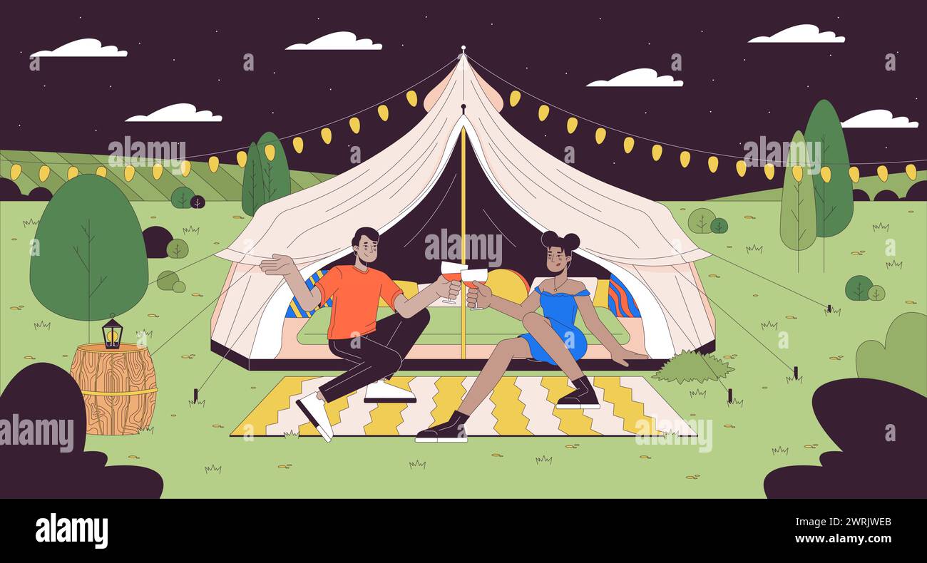 Romantic glamping people cartoon flat illustration Stock Vector Image ...