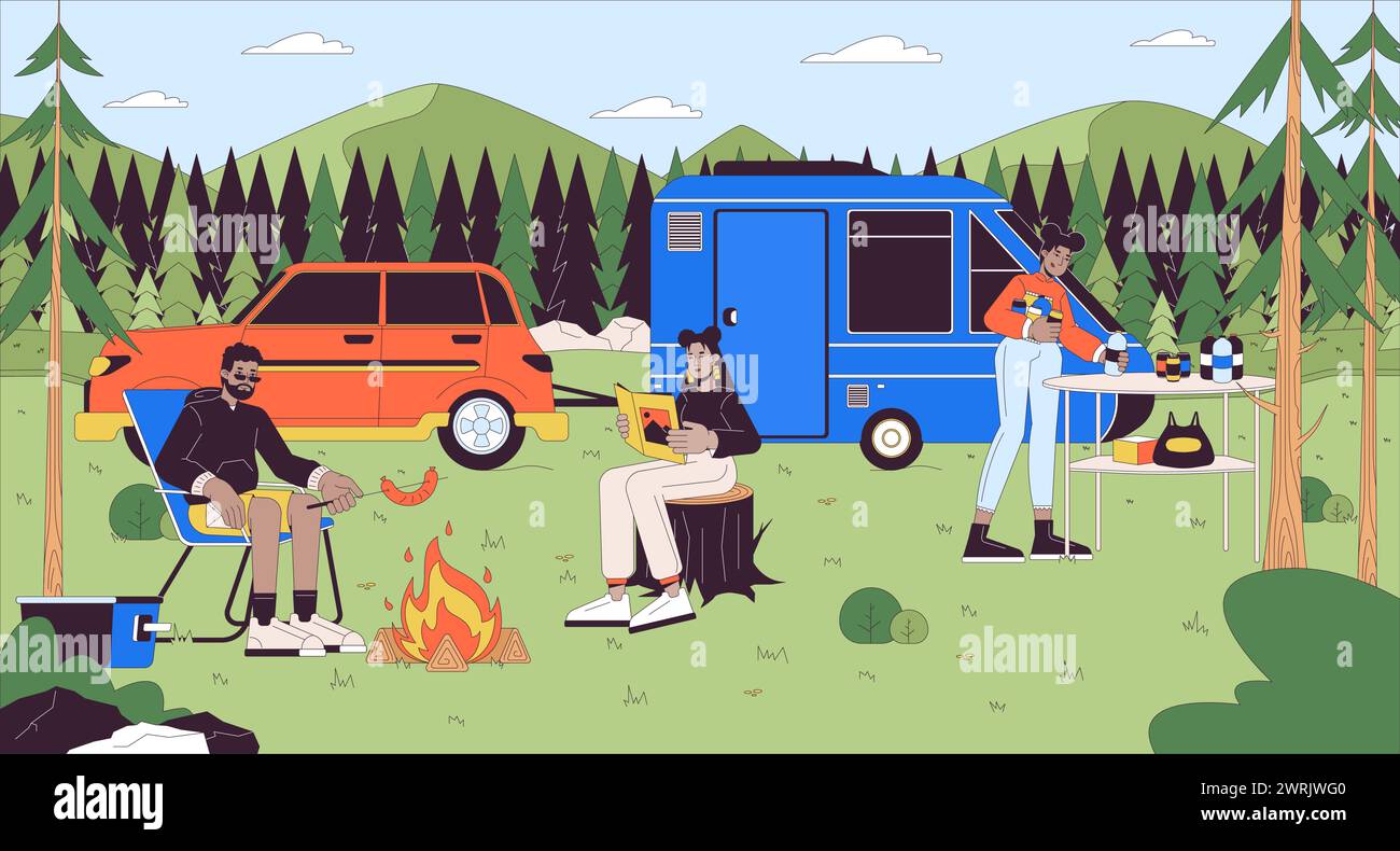 Campsite recreation cartoon flat illustration Stock Vector Image & Art ...