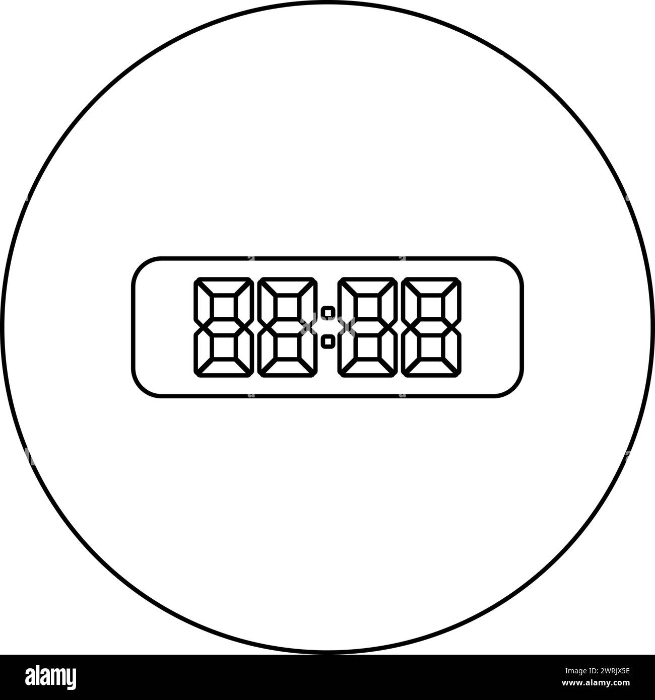 Digital table clock electronic display desk watch icon in circle round ...