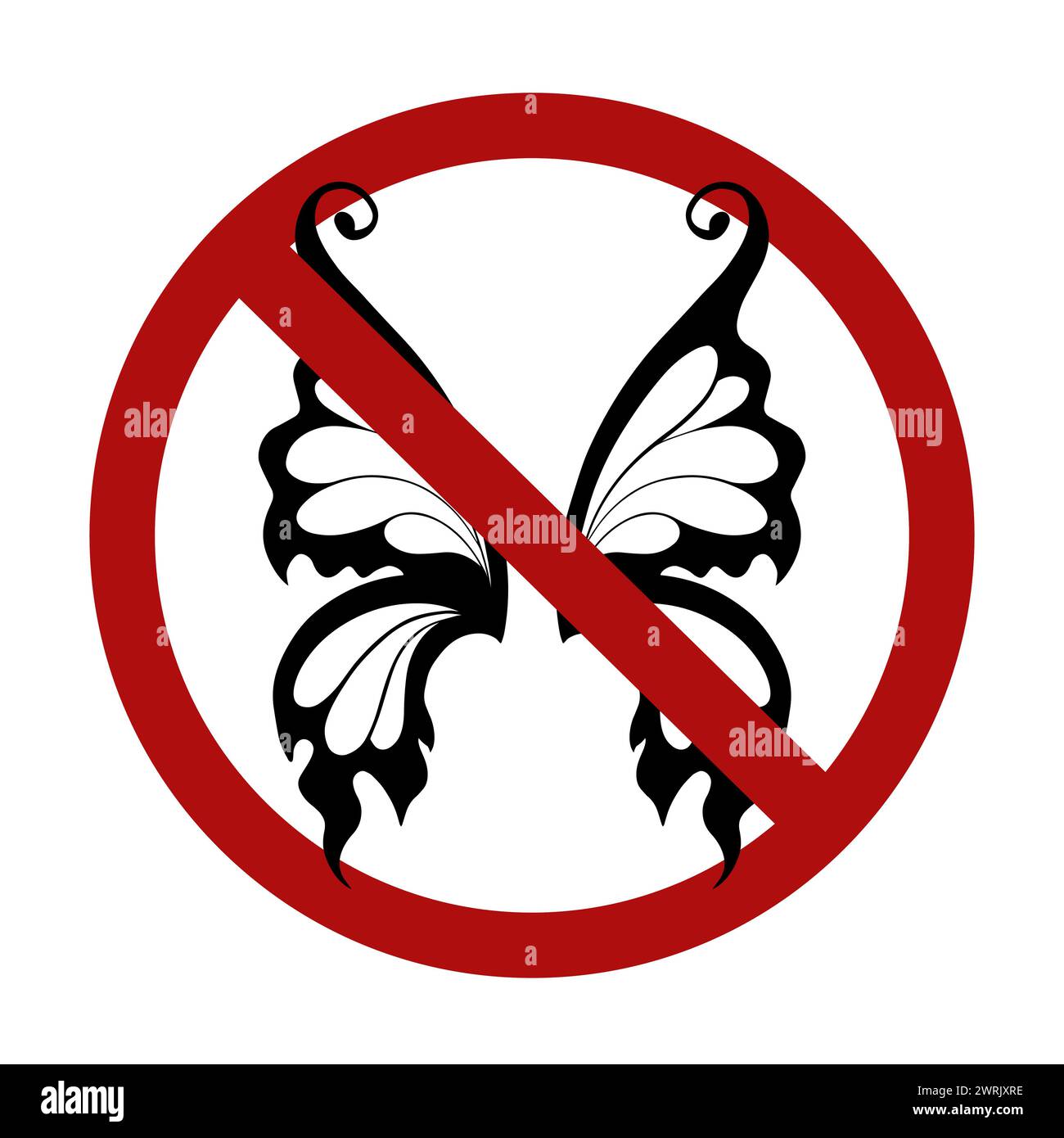 Vector prohibition sign with silhouette of fairy wings. Flying elves ...