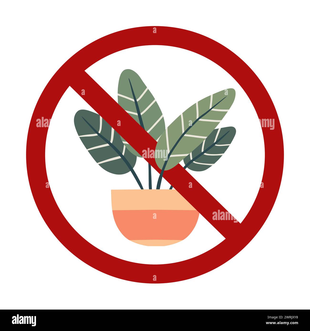 Vector forbidden sign with house plant isolated from background. Risk ...