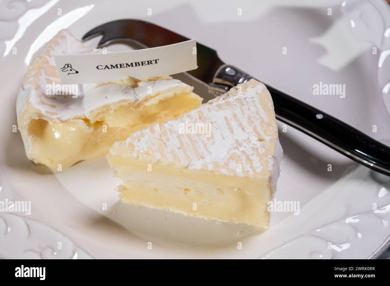 French soft Camembert cheese, original Camembert de Normandie, piece ...