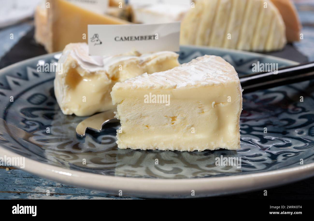 French soft Camembert cheese, original Camembert de Normandie, piece ...