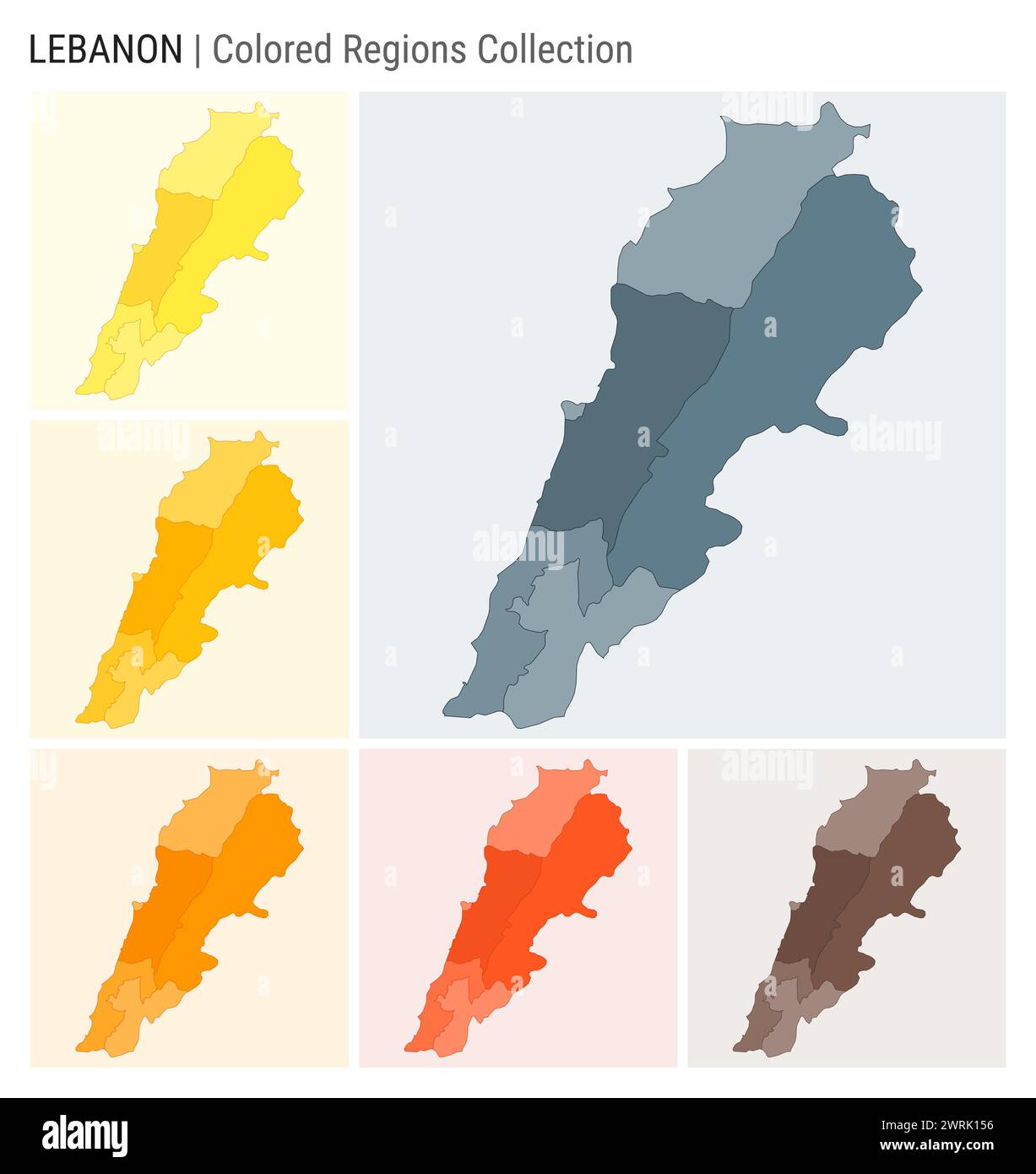 Lebanon map collection. Country shape with colored regions. Blue Grey ...